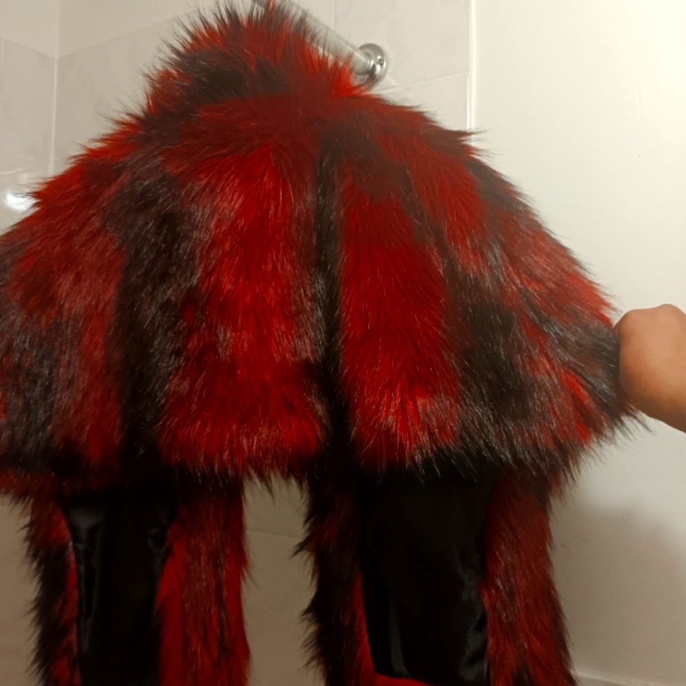 Red Shaw Beautiful Fake Fur Shaw - Gem